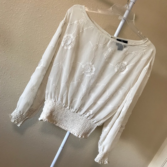 Angie | Tops | Nwot Offwhite Angies Sheer Lace Embroidered Long Sleeve ...